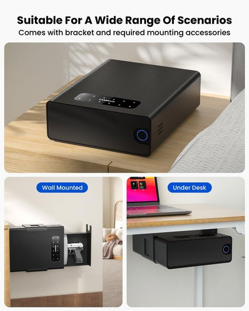 EAMIRUO Single Handgun Safe Unlock with Fingerprint/Keypad/Key/Applica ...