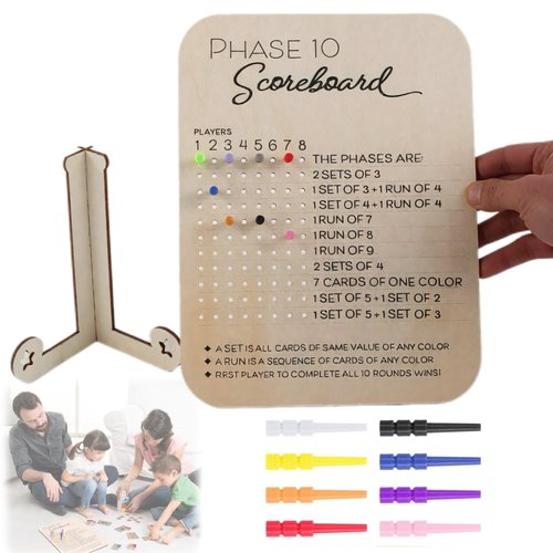 Phase 10 Score Board, 2025 New Wooden Phase 10 Scoreboard with 8 Color ...