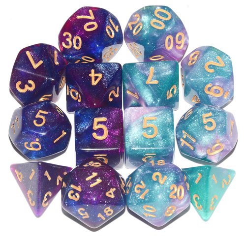 DND Dice 2 X 7Sets, 14Pieces Glitter Sparkle Cosmic Mixed Polyhedral D ...